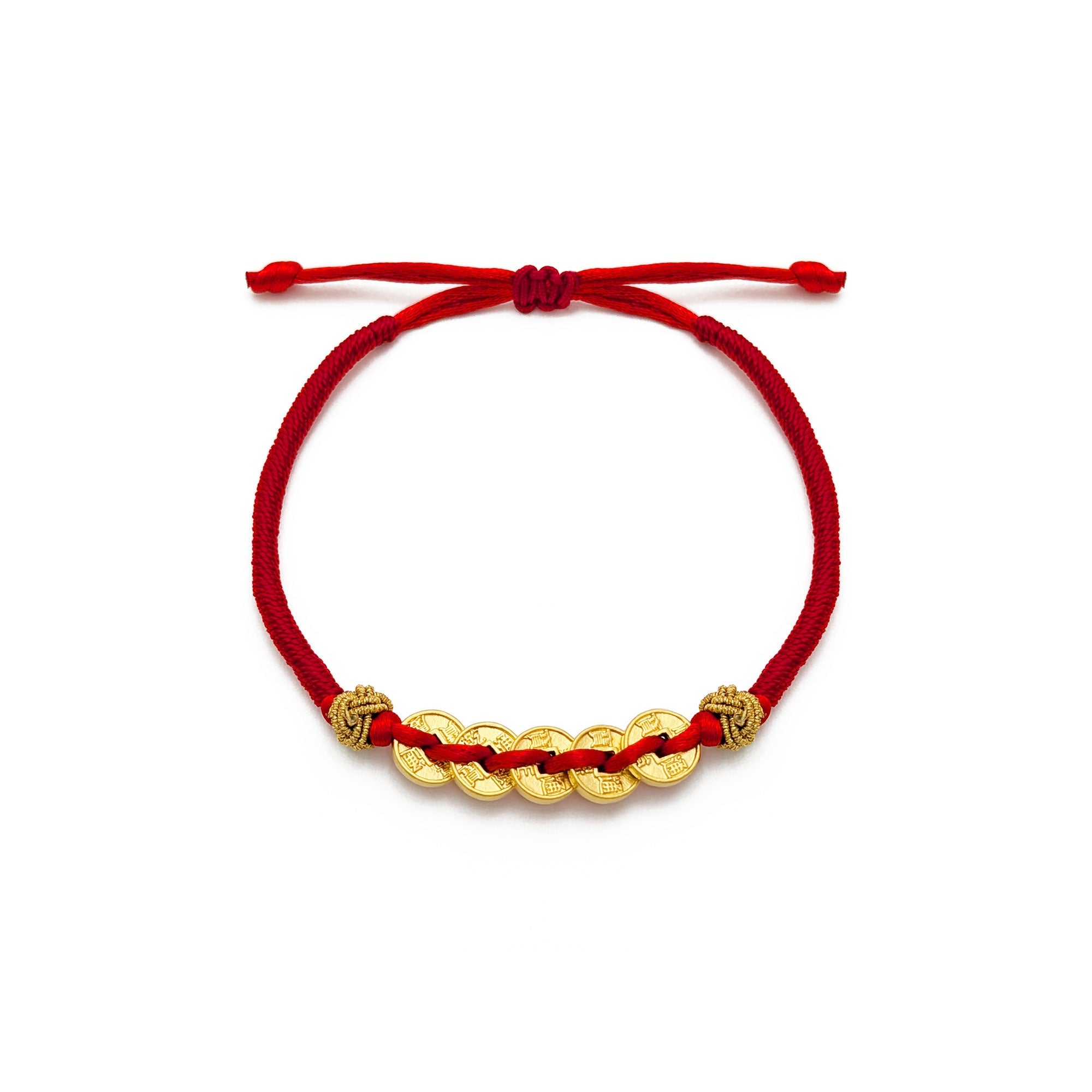 Five Lucky Cash Coins Red String Bracelet (24K) – Lucky D