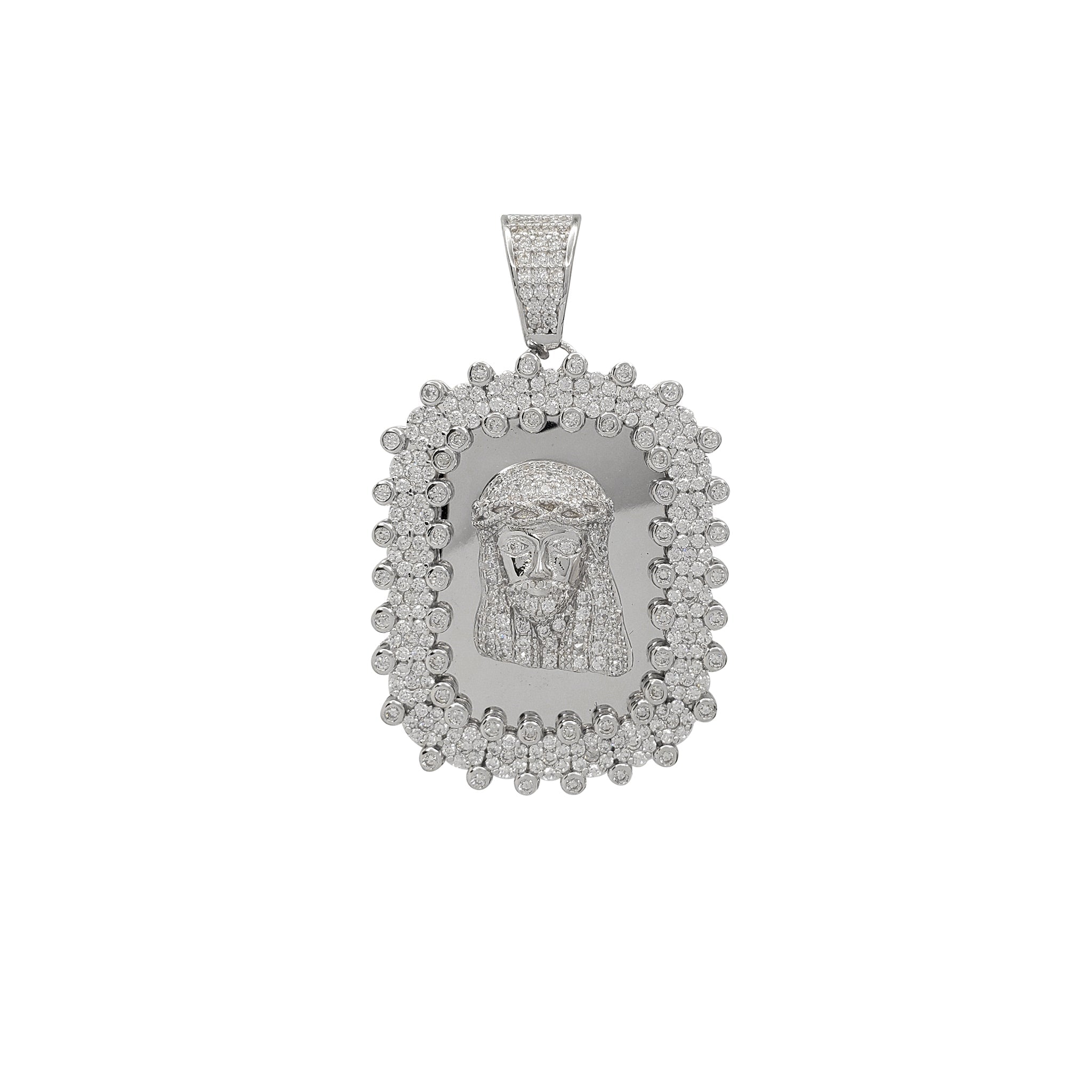 Iced-Out Dog Tag Jesus Head Pendant (Silver) – Lucky D