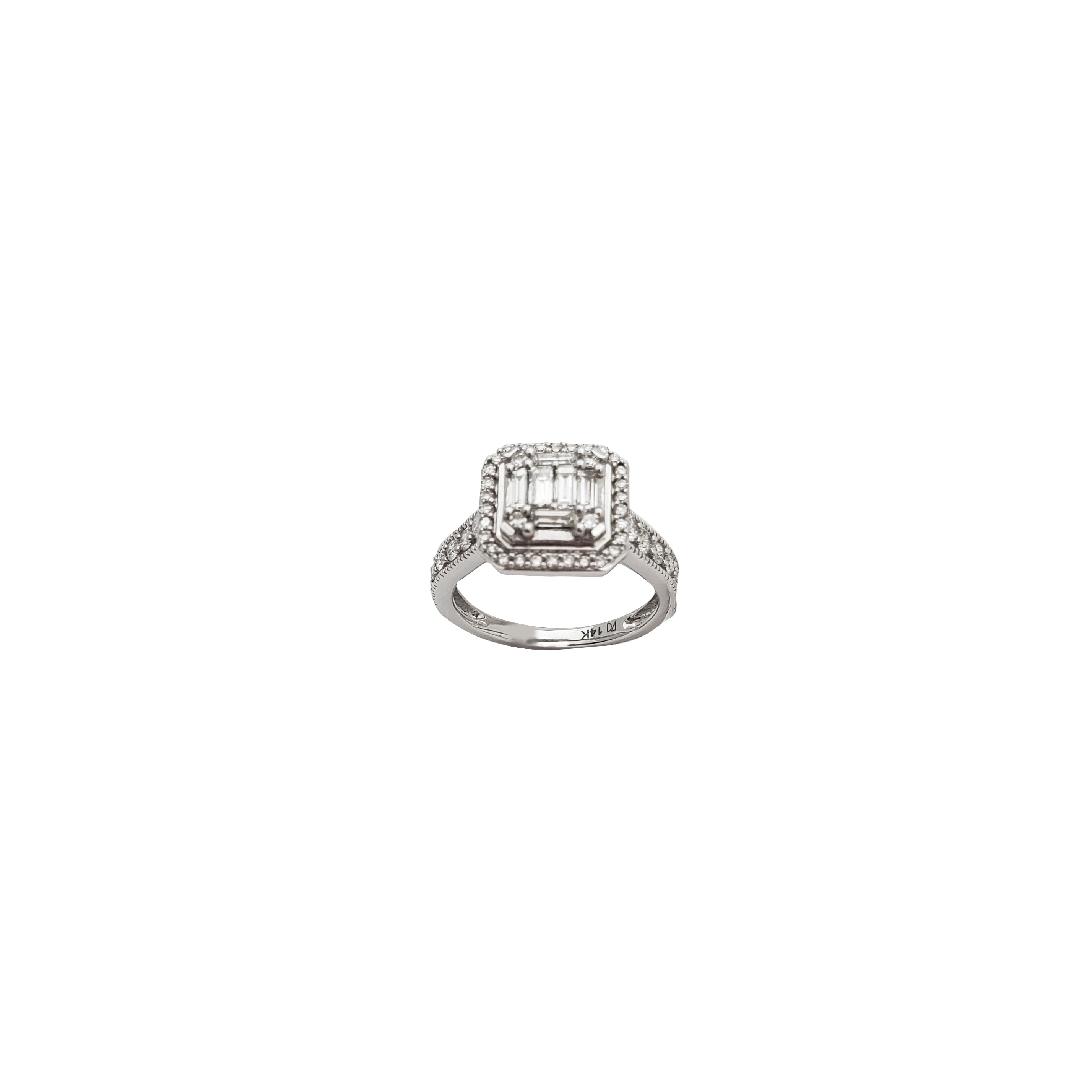 Diamond Square Setting with Baguette & Round Stone Engagement Ring (14 ...