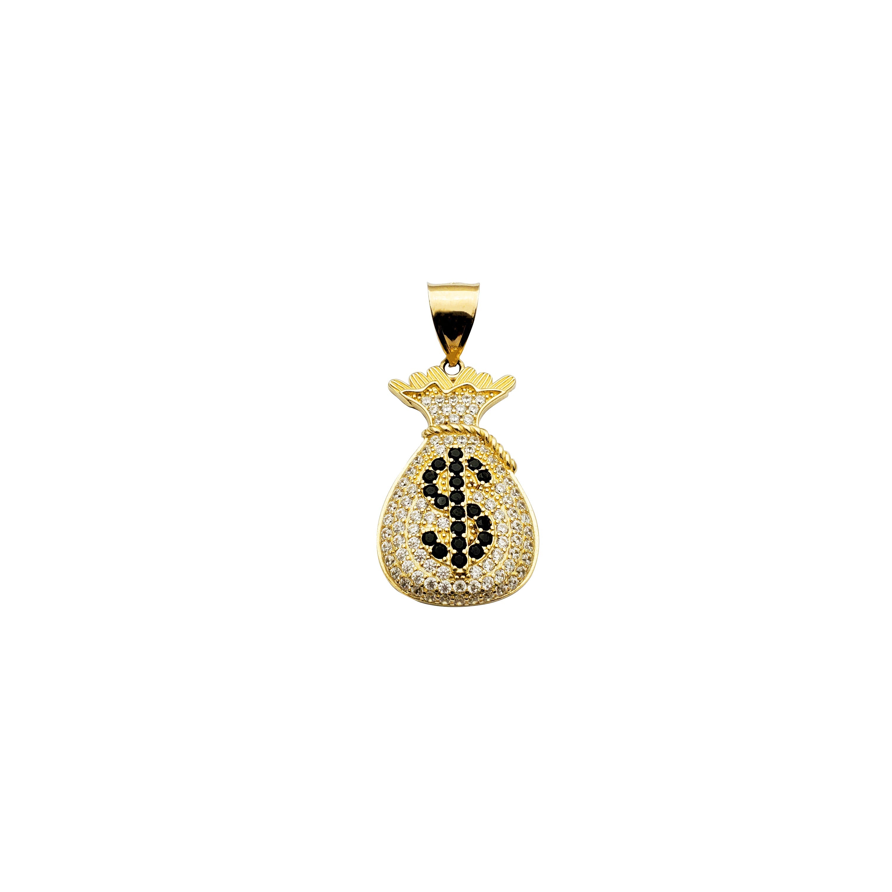 Sparkling Money Bag with Black Dollar Sign Symbol Pendant (14K) – Lucky D
